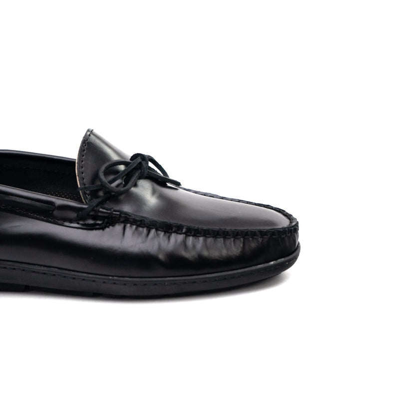 Driving Moc Tie Loafers- Black Oiled Full Grain Leather – Kicks For Gents